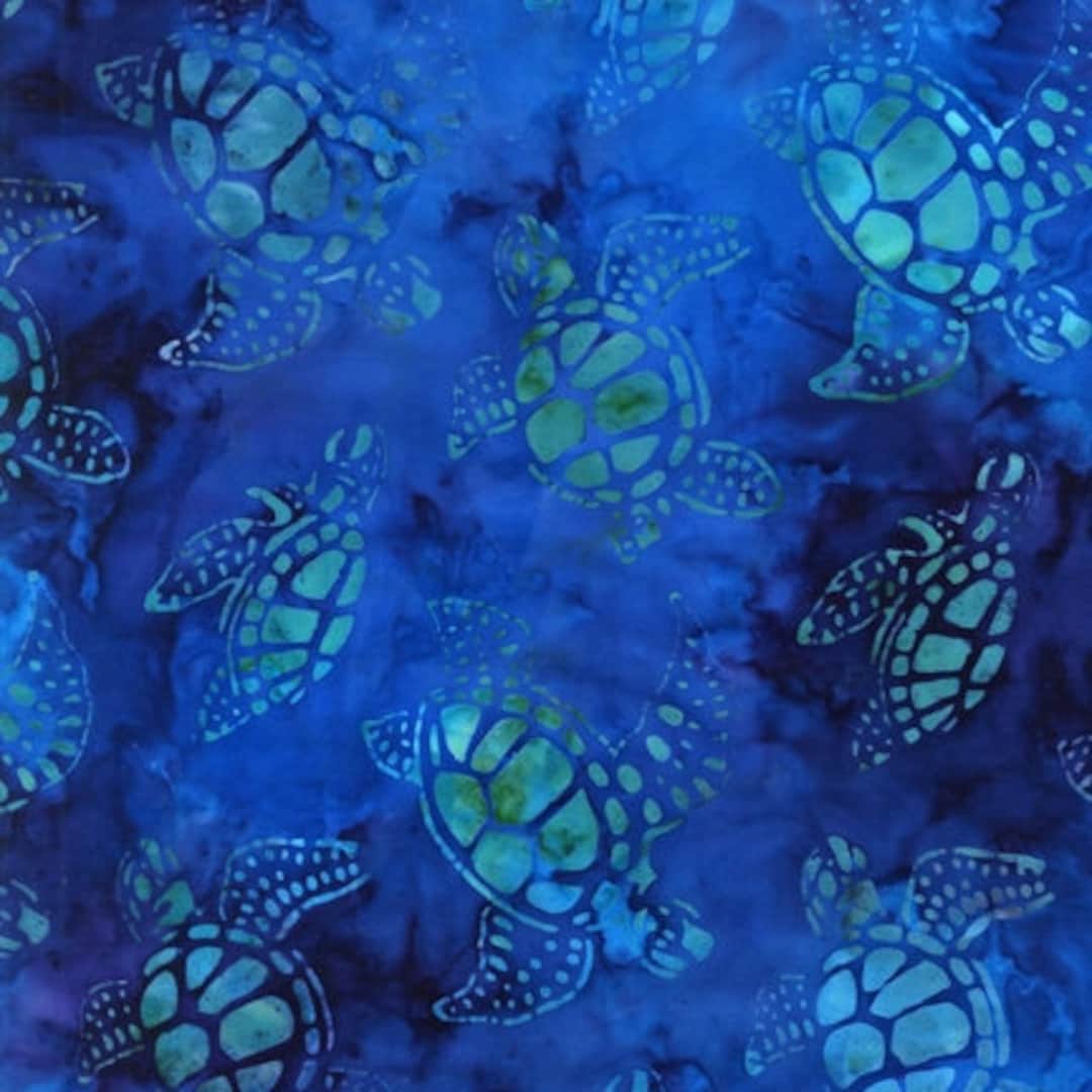 Turtles Batik Totally Tropical Pacific Blue Robert Kaufman Fabric 1/2 ...