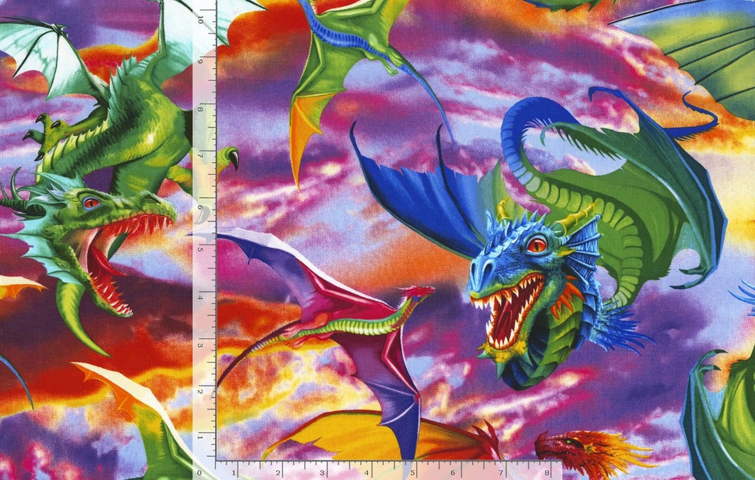 Dragons Black Multi Michael Searle Timeless Treasures Fabric - Etsy
