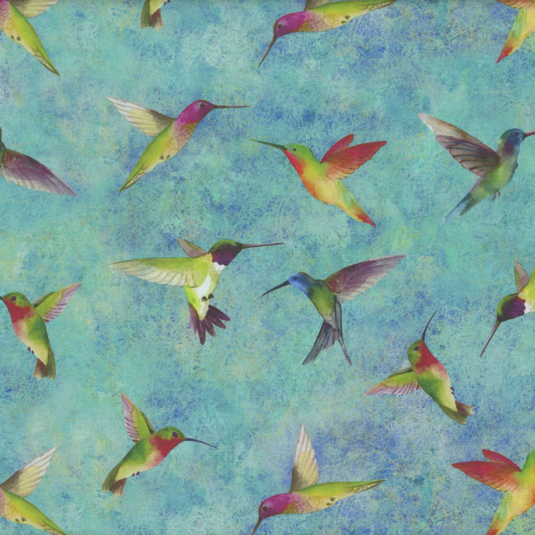 Zen Hummingbirds Blue Digital Sue Zipkin Clothworks Fabric - Etsy