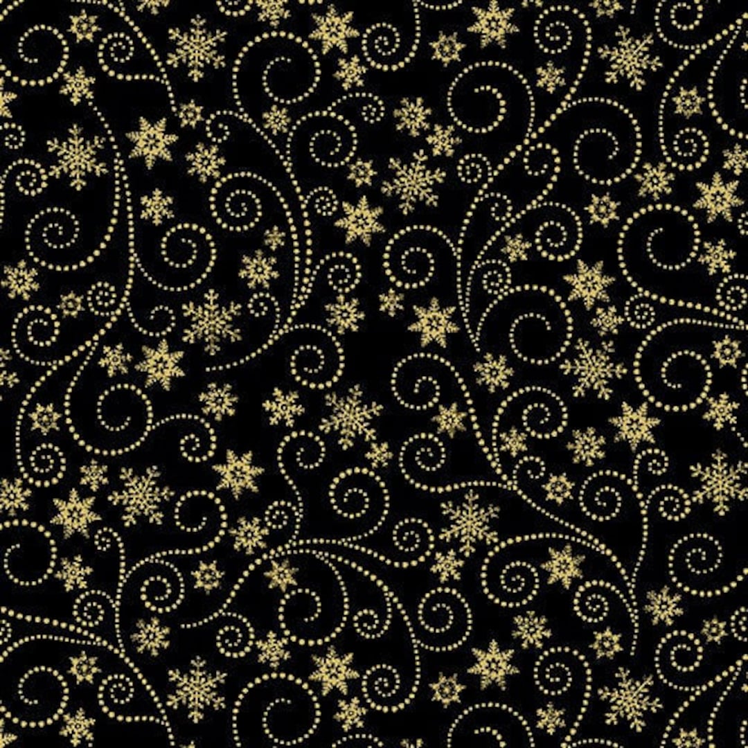 Swirling Frost Black Gold Metallic Benartex Fabric - Etsy