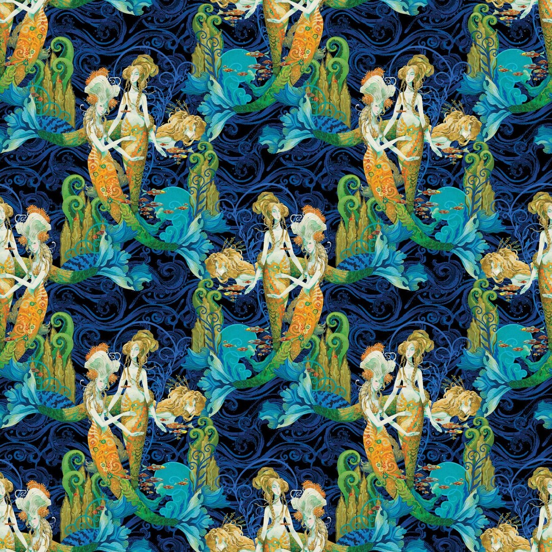 Mythical Mermaids Atlantis Multi David Galchutt Benartex Fabric - Etsy