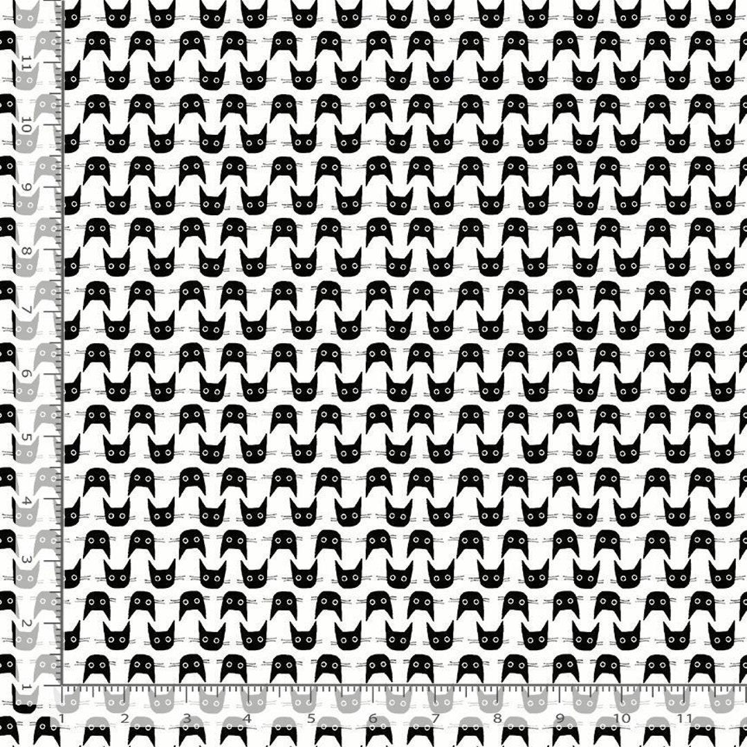Cat Heads Black and White Feline Fancy Dear Stella Fabric - Etsy
