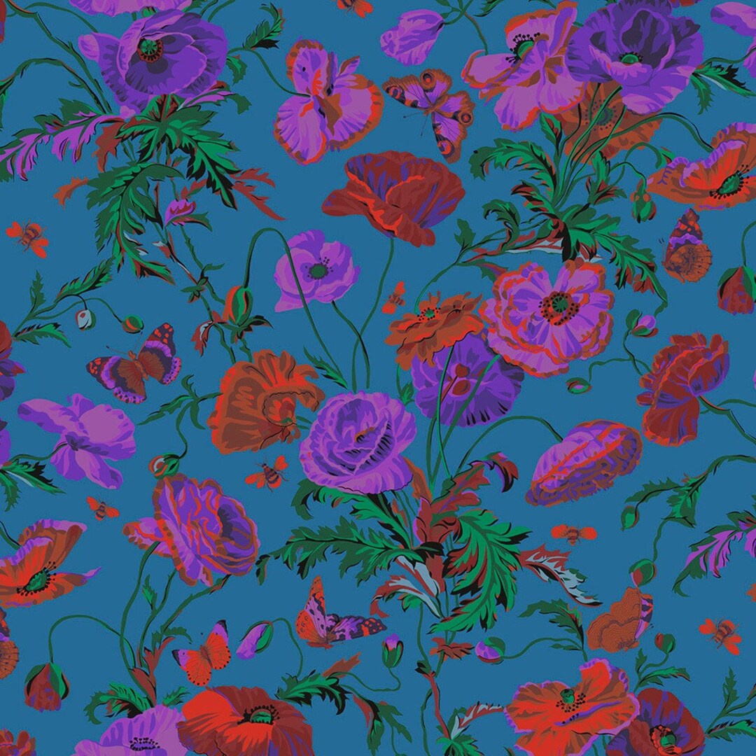 Kaffe Fassett Meadow Teal Philip Jacobs Free Spirit Fabric 32 Inches ...