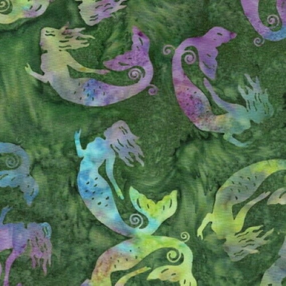 Batik Mermaid Toss Grass Green Island Batik Fabric | Etsy