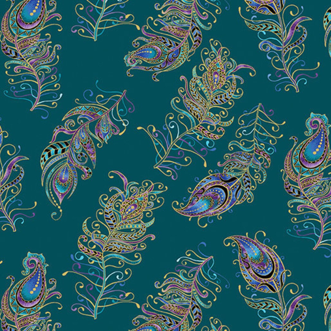 Peacock Flourish Floating Feathers Dark Teal Benartex Fabric LAMINATE - Etsy