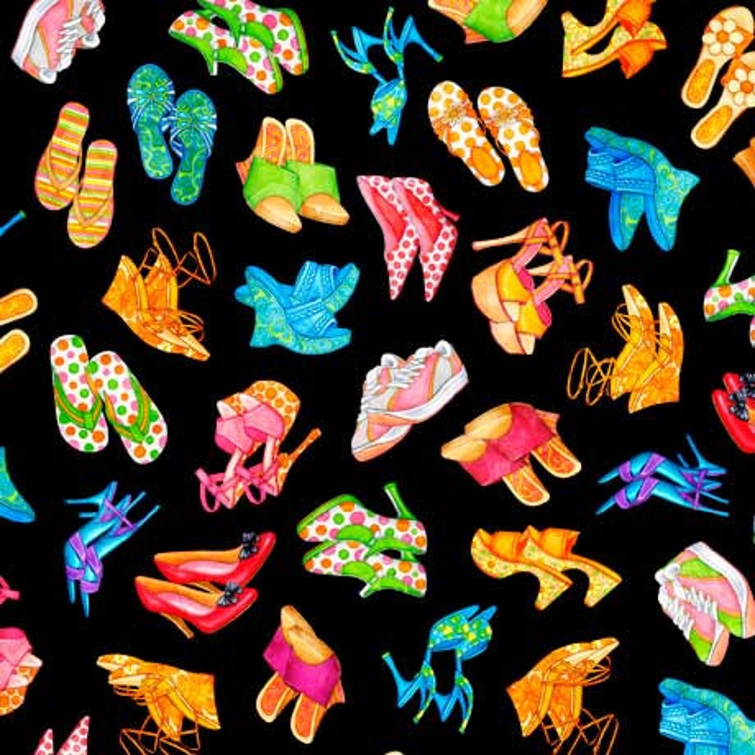 Shoe Toss Black All Dolled up Quilting Treasures Fabric 24 Inches LAST ...