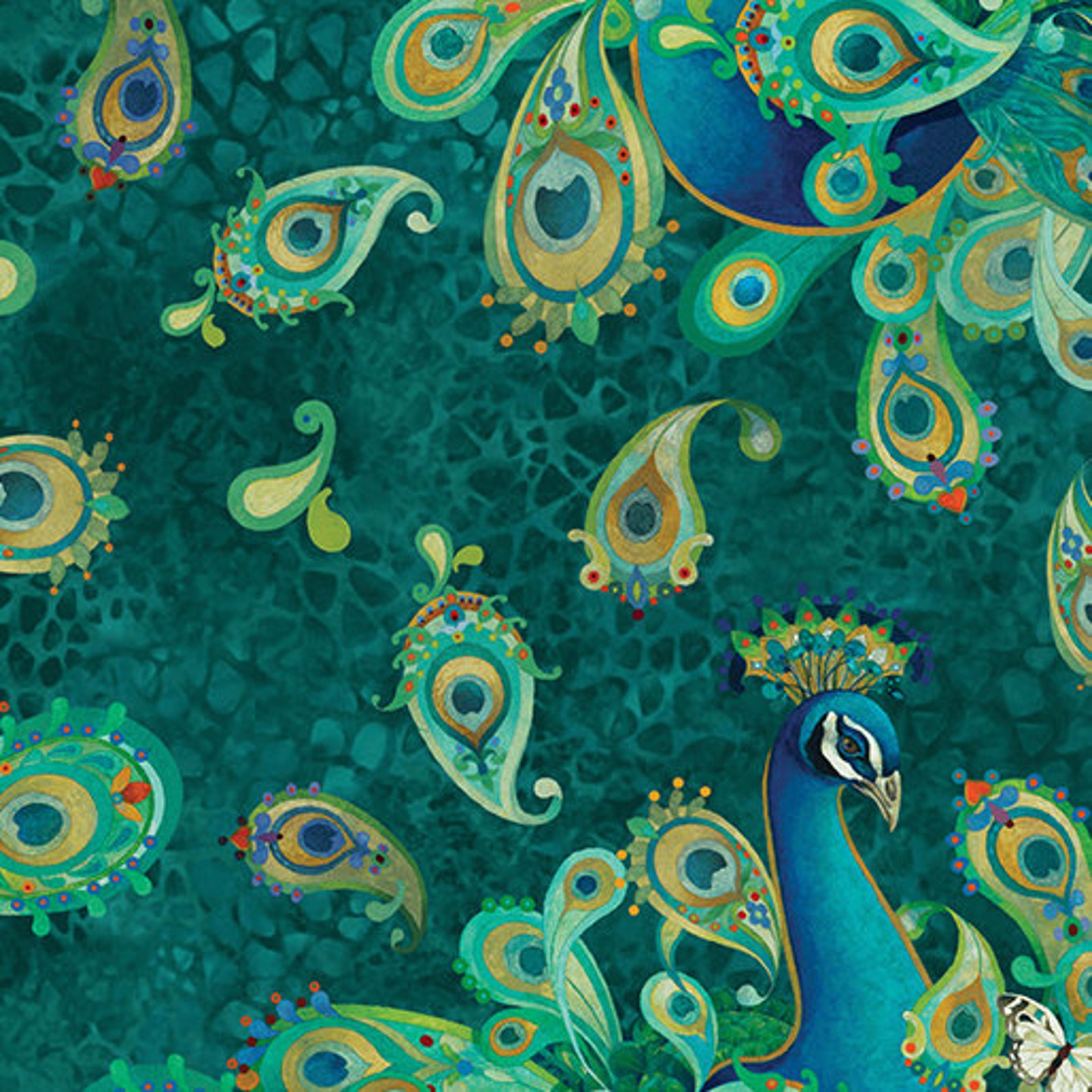 Peacock Symphony Allover Teal David Galchutt Benartex Fabric - Etsy