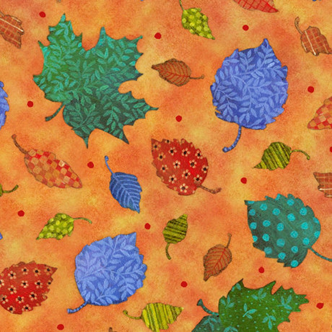Leaf Dance Tossed Leaves Orange Quilting Treasures Fabric - Etsy