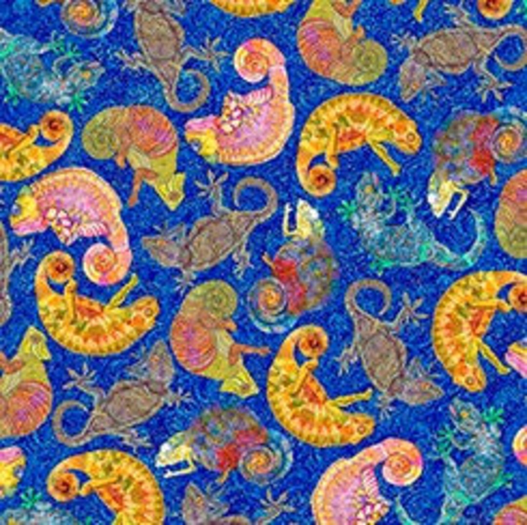Colorful Chameleons Blue Quilting Treasures Fabric - Etsy