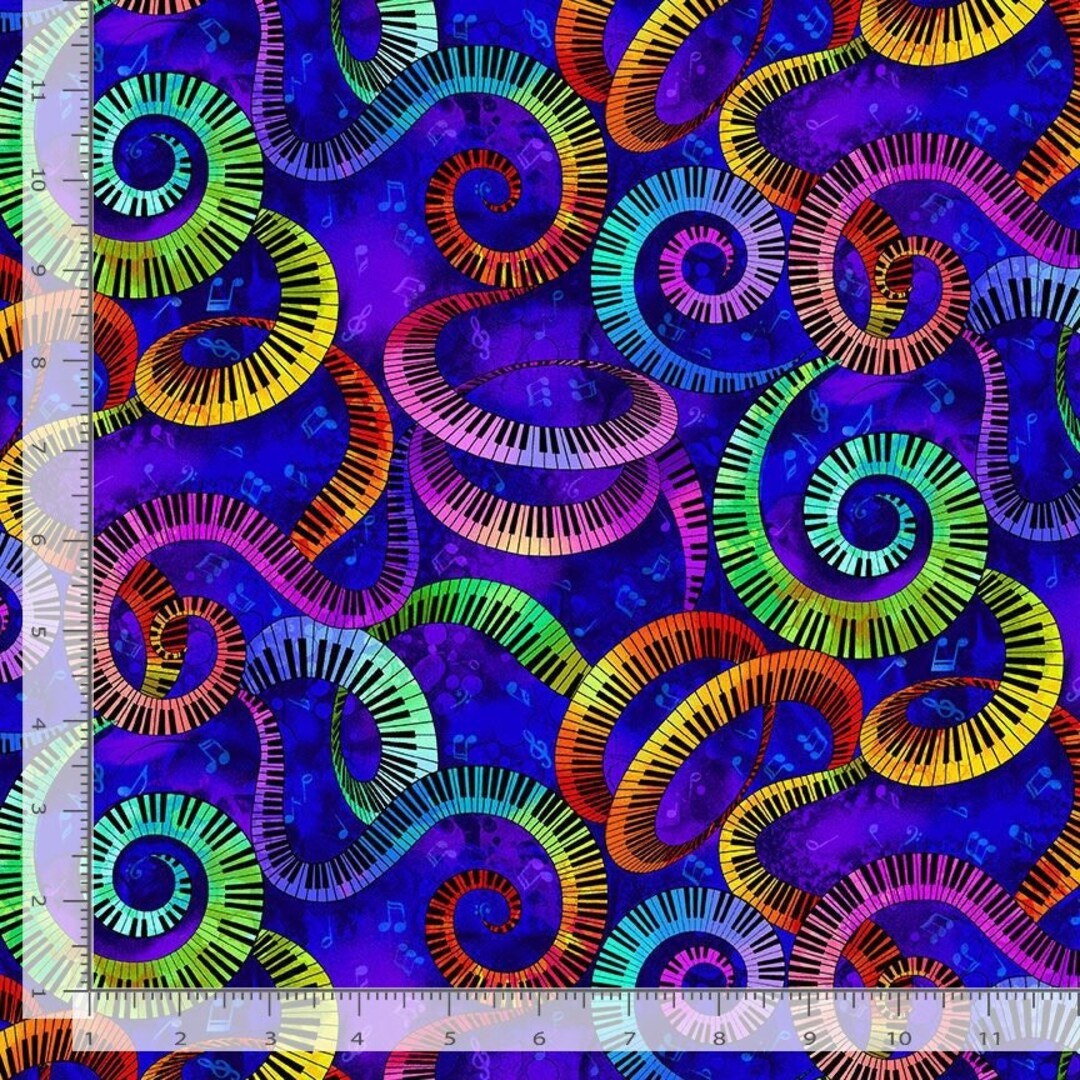 Spiral Piano Keyboard Multi Black Timeless Treasures Fabric - Etsy