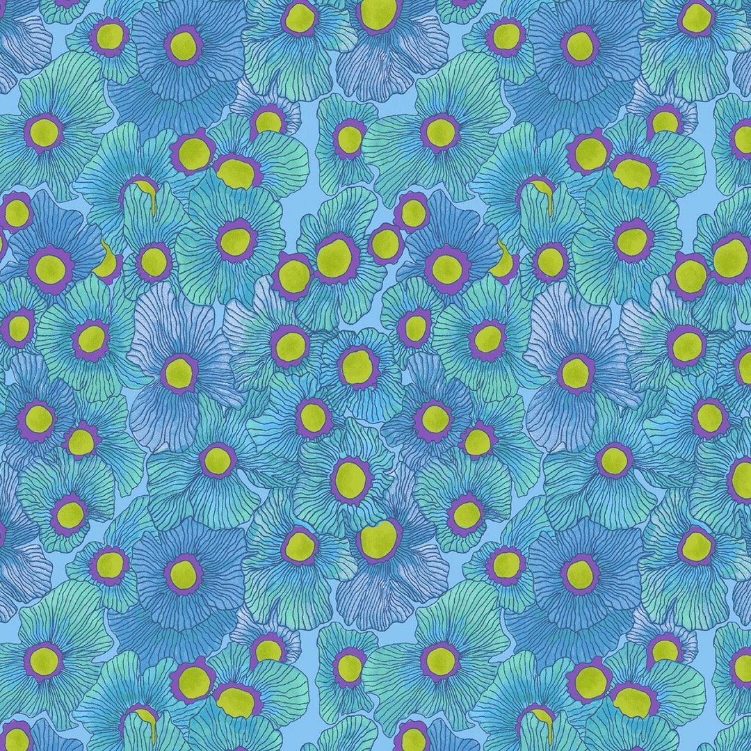 Back in the Day Blue Flowers Laura Heine Windham Fabric - Etsy