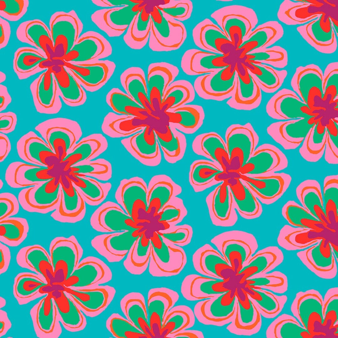 Kaffe Fassett Funky Flora Aqua Brandon Mably Fabric - Etsy
