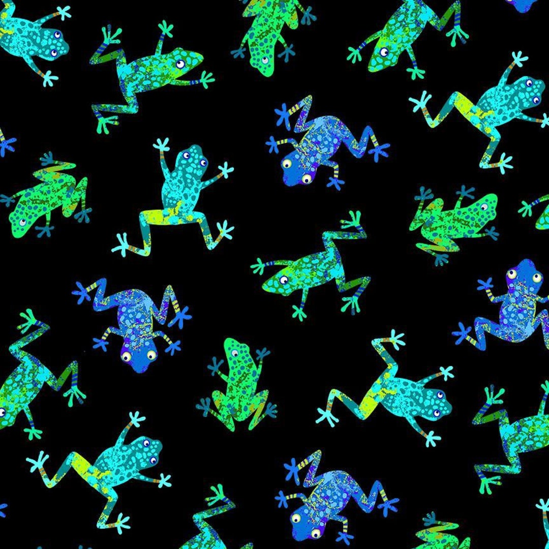 Tossed Cute Frogs Black Digital Timeless Treasures Fabric - Etsy