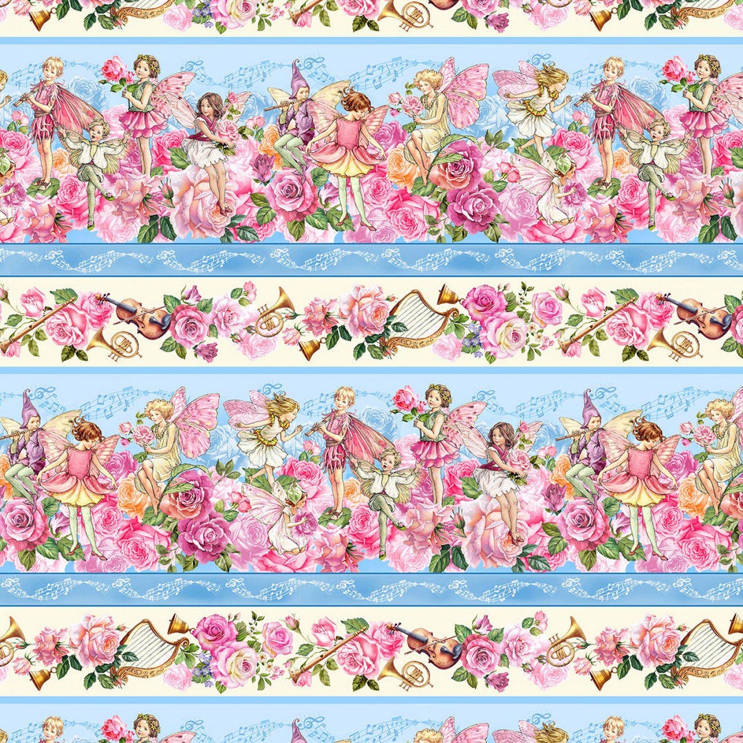 Spring Song Stripe Flower Fairy Blue Pink Cicely Mary Barker Michael ...