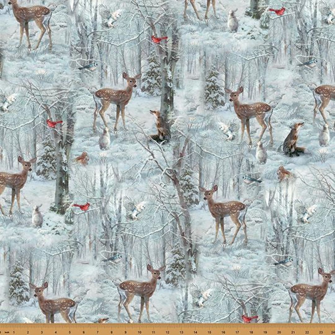 Deer Wildlife Winter Tales Snow Spectrum Digital Print Hoffman Fabric ...