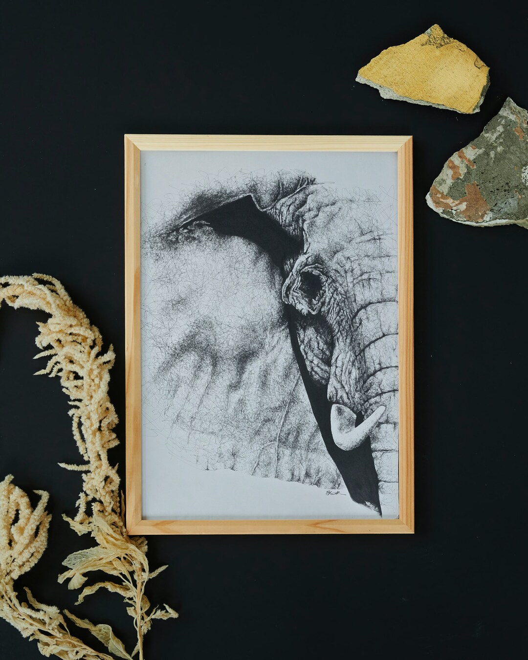 Original Abstract Pen and Ink Elephant Drawing by Rozlyn Hagins ...