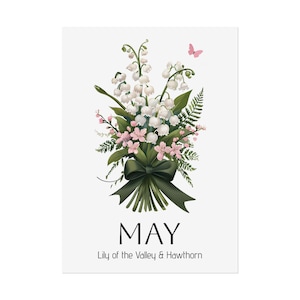 May Birth Month Flower Art Print | Lily of the Valley & Hawthorn ...