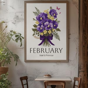 February Birth Month Flower Art Print | Violet & Primrose Bouquet ...