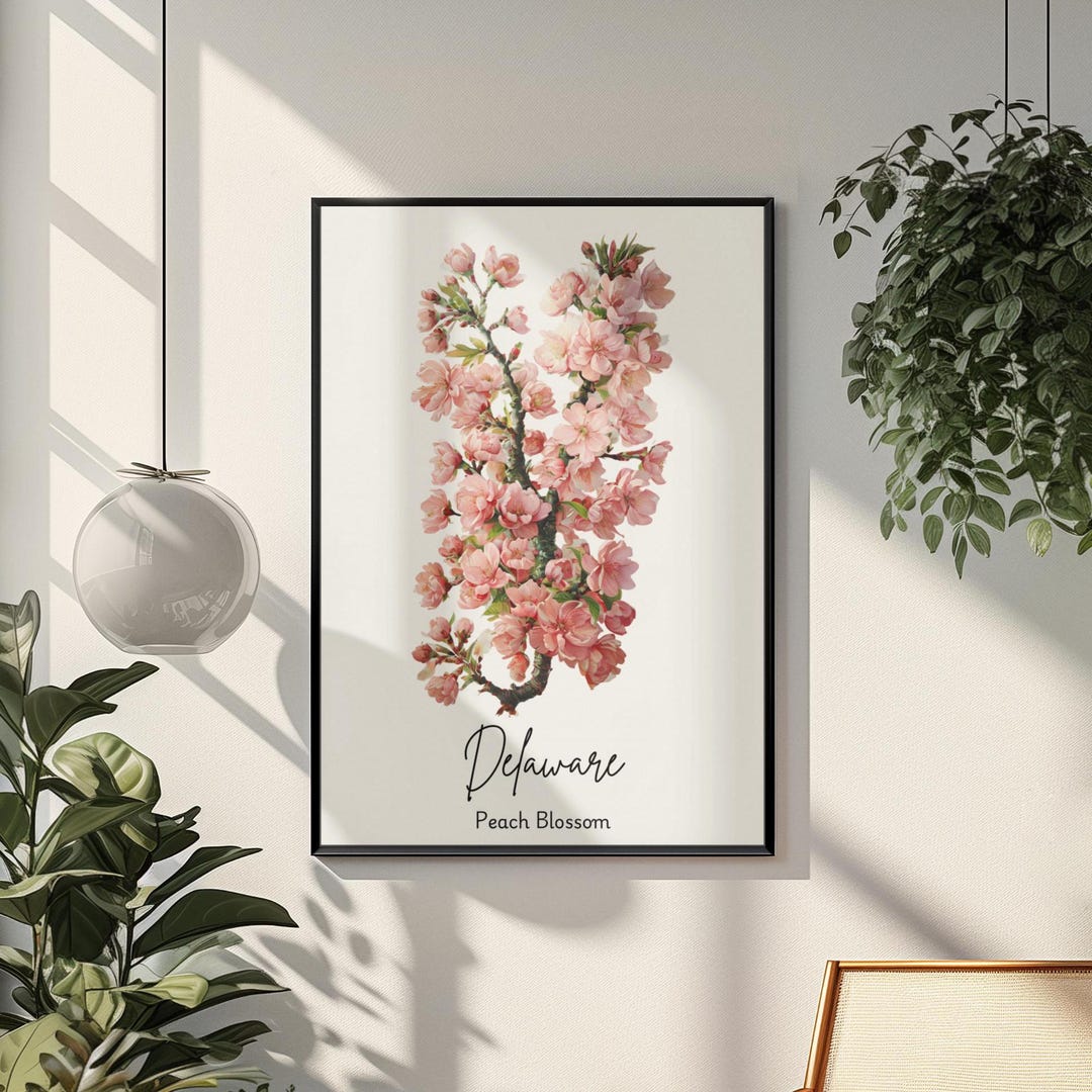 Delaware State Flower Art Print, Elegant Botanical Art, Peach Blossom ...