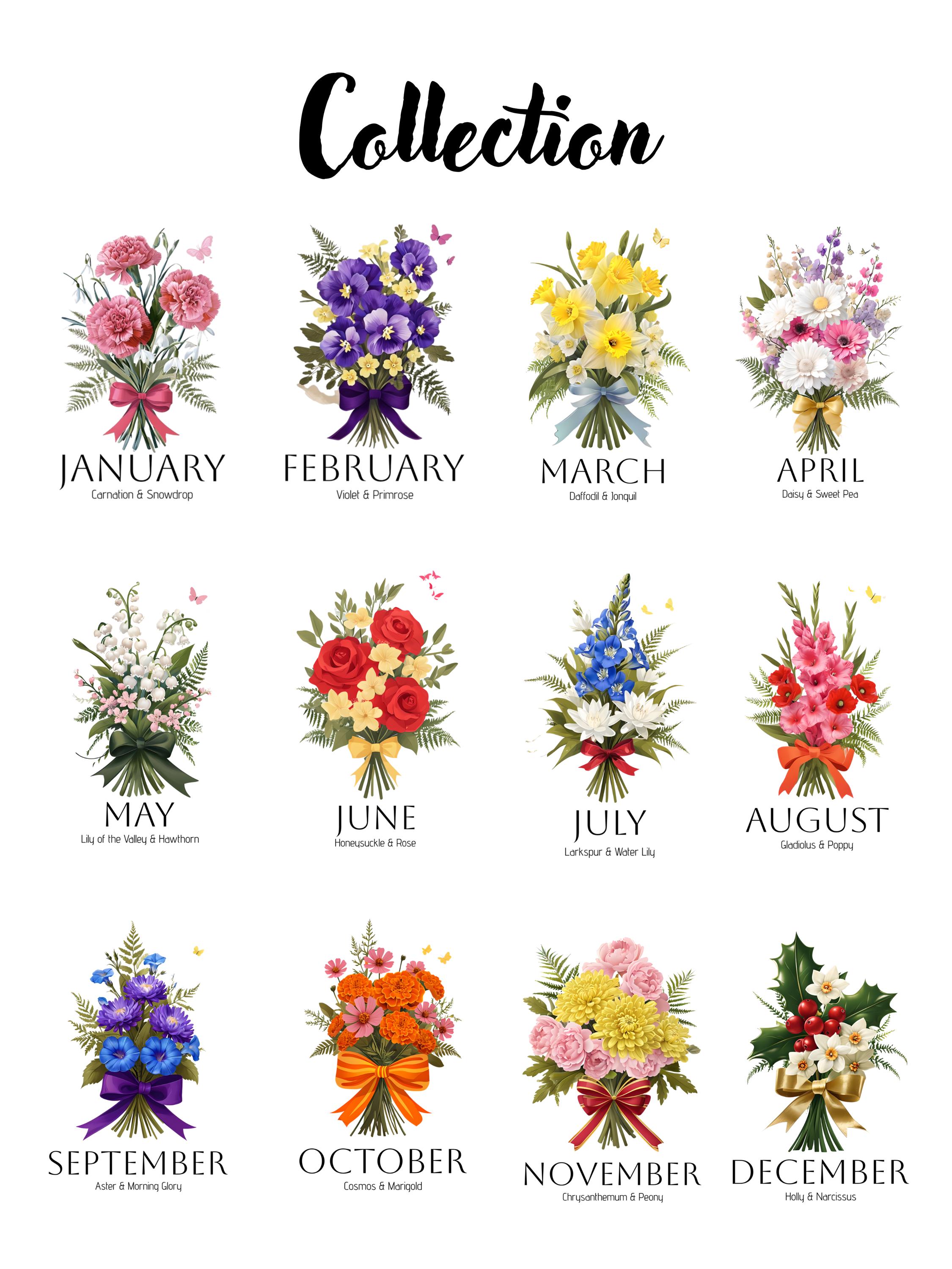 February Birth Month Flower Art Print | Violet & Primrose Bouquet ...