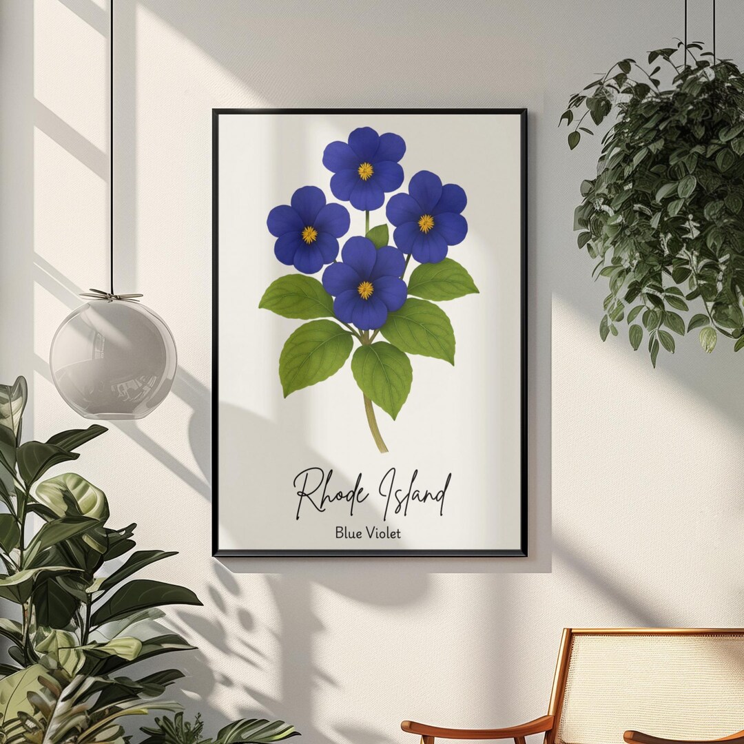 Rhode Island State Flower Art Print, Elegant Botanical Art, Blue Violet ...