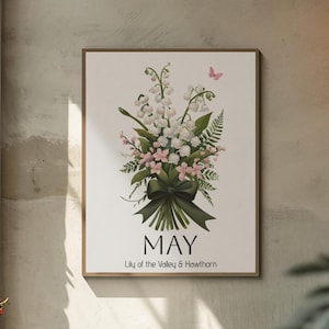 May Birth Month Flower Art Print | Lily of the Valley & Hawthorn ...
