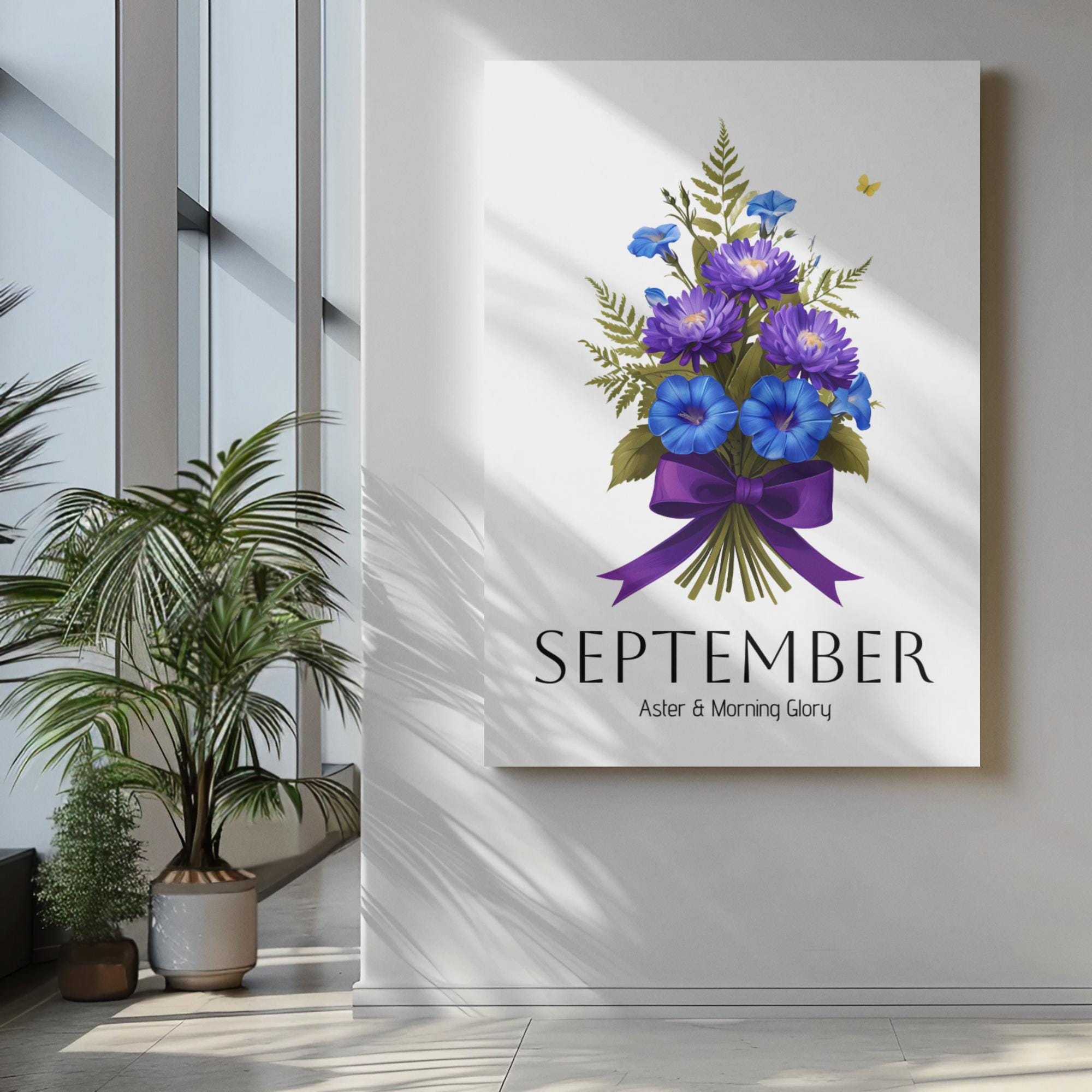September Birth Month Flower Art Print | Aster & Morning Glory Bouquet ...