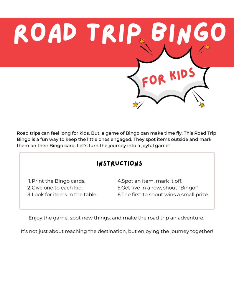 Road Trip Bingo for Kids, Car Games, Kids Activities, Family Travel ...