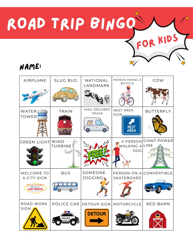 Road Trip Bingo for Kids, Car Games, Kids Activities, Family Travel ...