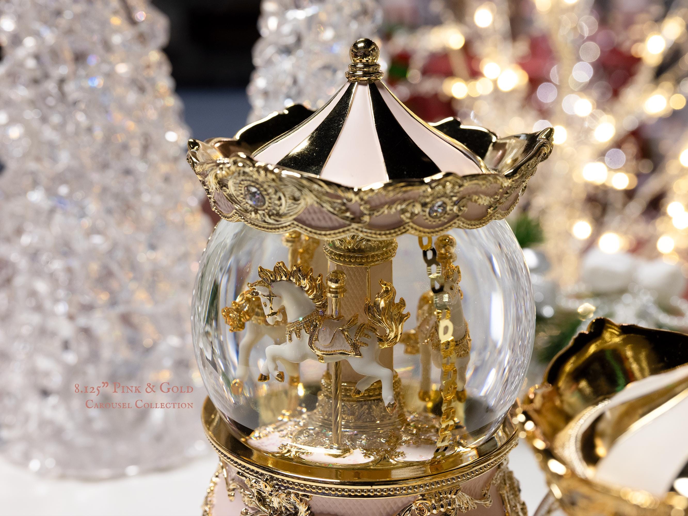 8.125” Crown Canopy Carousel Horse Glitter Globe Music Box | Baroque ...
