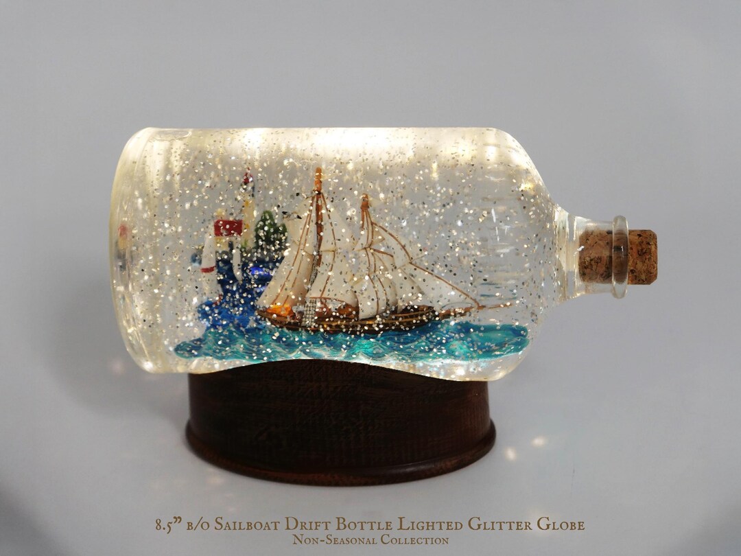 Sailboat Glitter Globe, LED Nautical Drift Bottle Lamp - Etsy