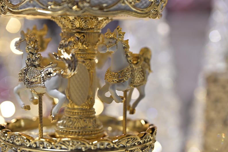 8.5" Luxury Carousel Globe • Musical • Wind-up • Pink/gold & White/gold ...