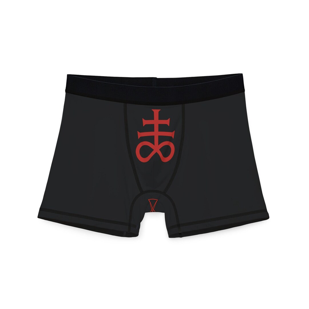 Men's Satanic Black/ Red Boxers Leviathan Satanic Cross Crotch, Lucifer ...