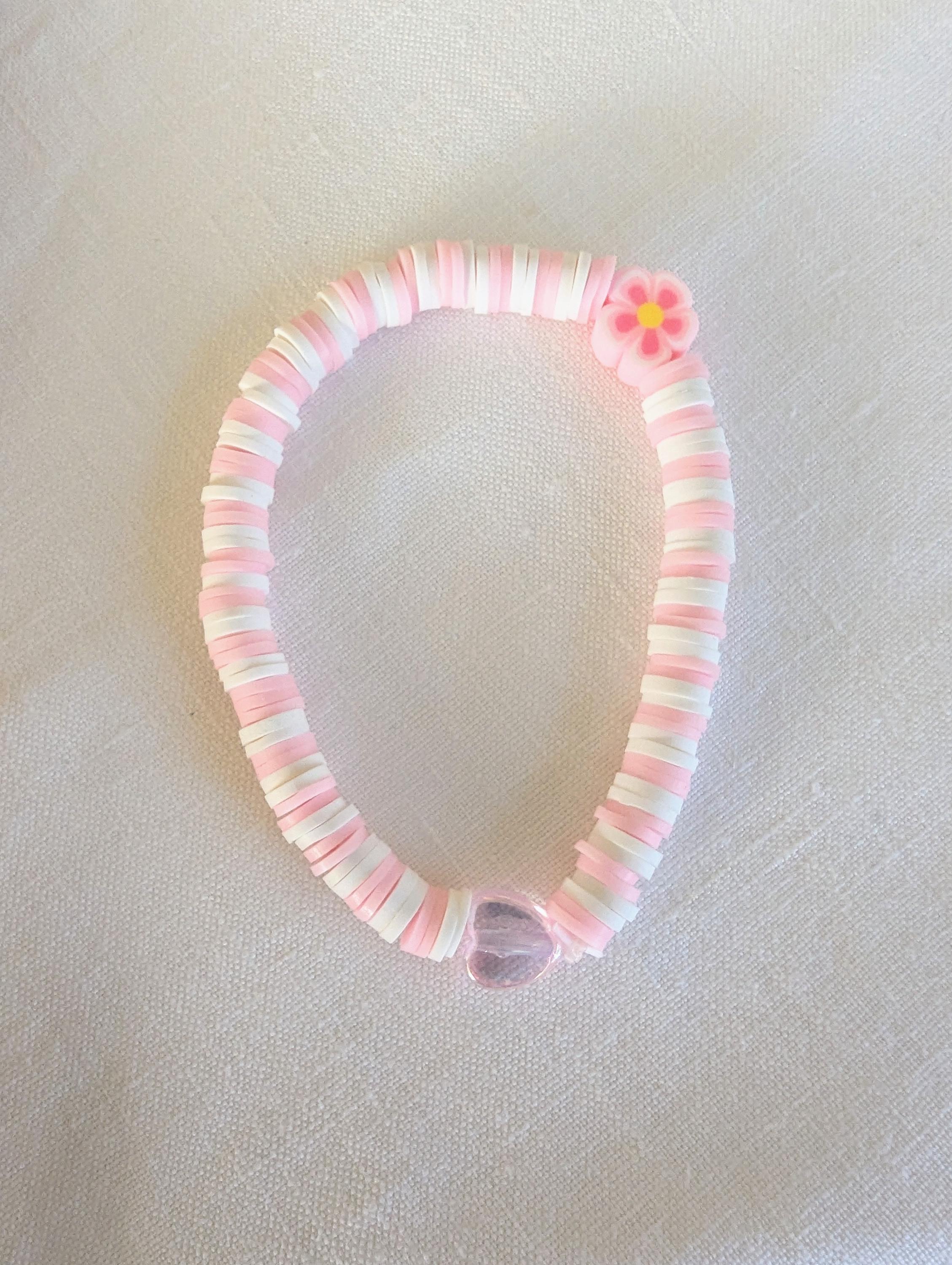 Pink Clay Bead Bracelet. Handmade Bracelets. Pink Bracelet With Charms ...