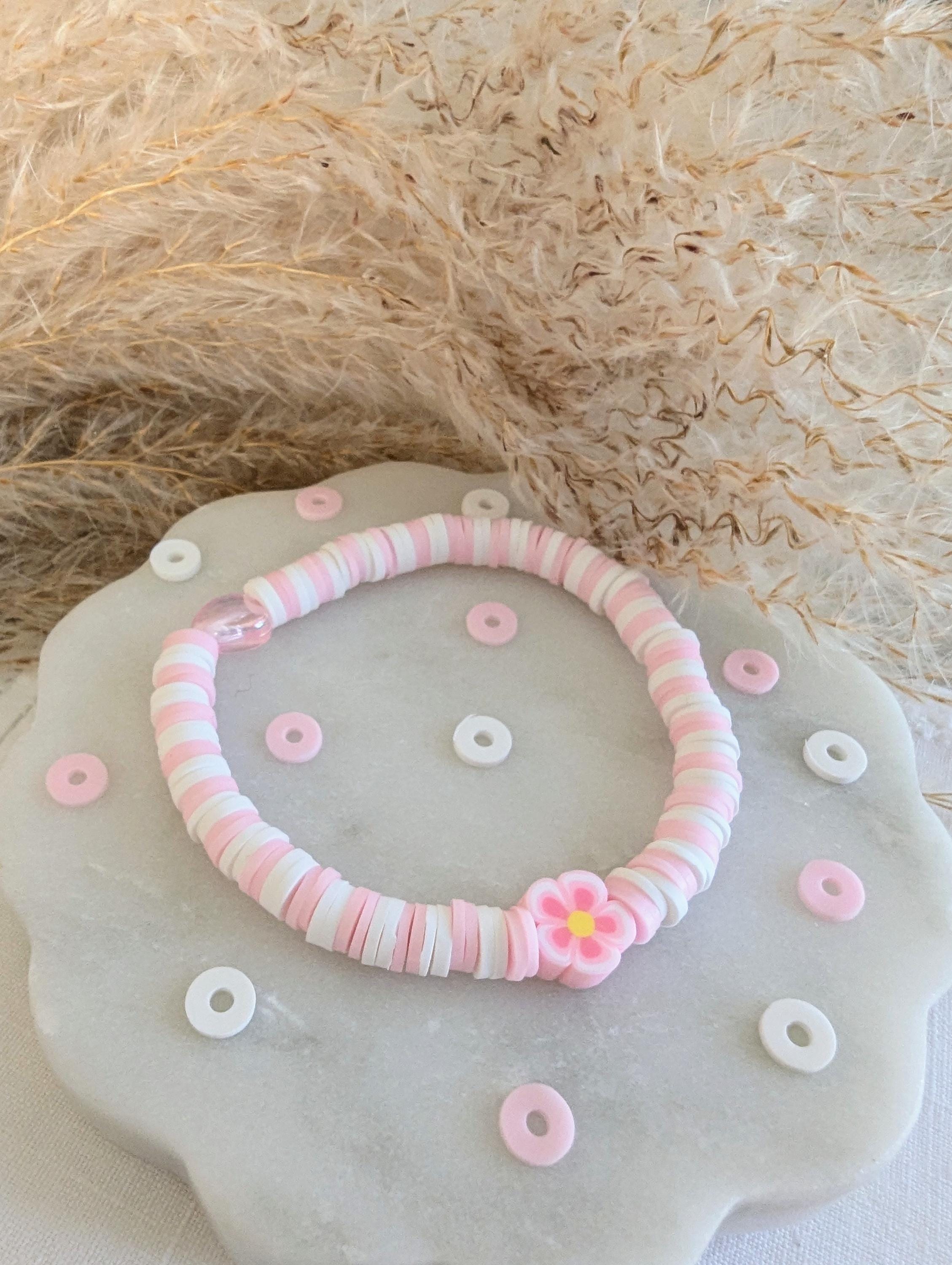 Pink Clay Bead Bracelet. Handmade Bracelets. Pink Bracelet With Charms ...