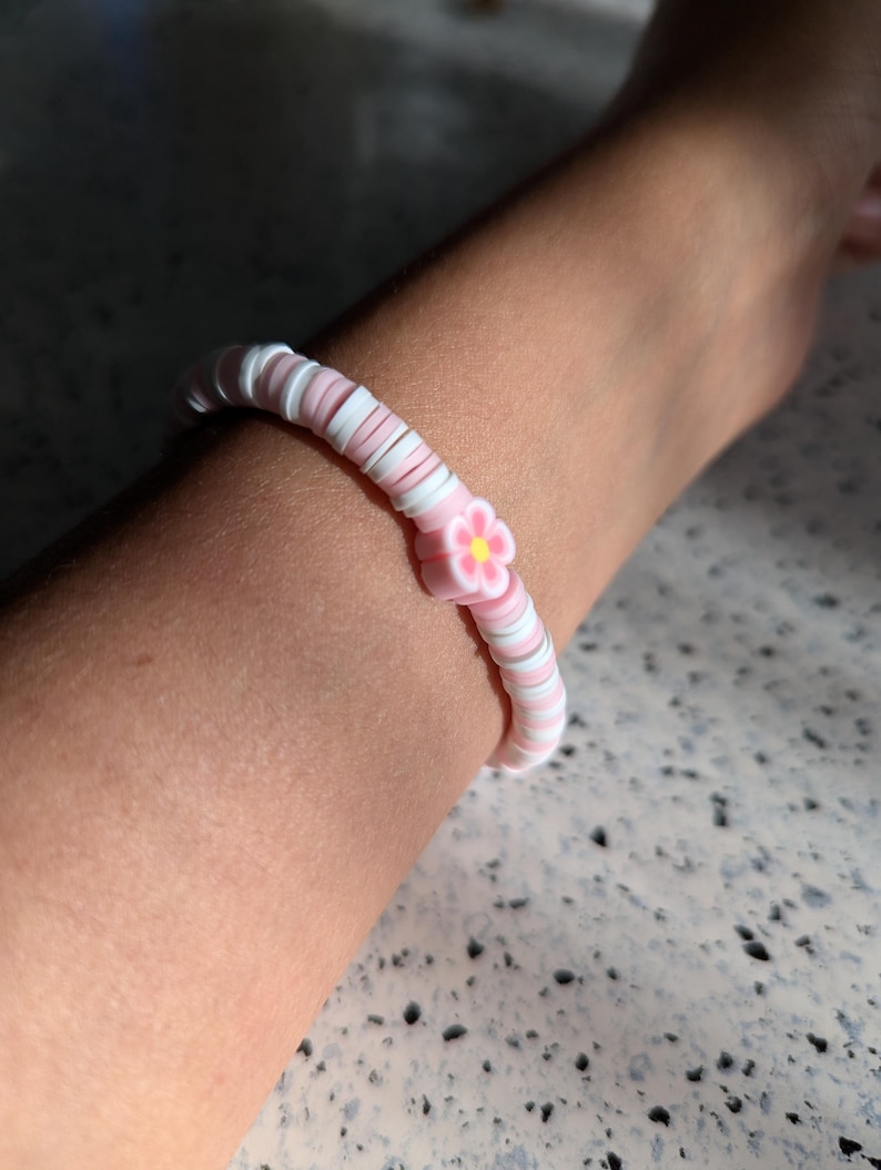 Pink Clay Bead Bracelet. Handmade Bracelets. Pink Bracelet With Charms ...