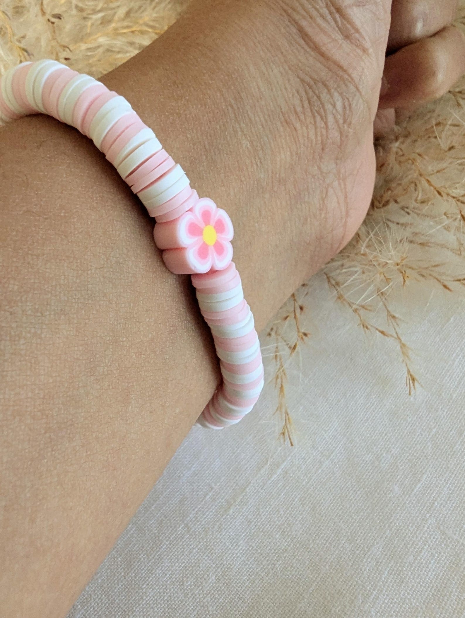 Pink Clay Bead Bracelet. Handmade Bracelets. Pink Bracelet With Charms ...