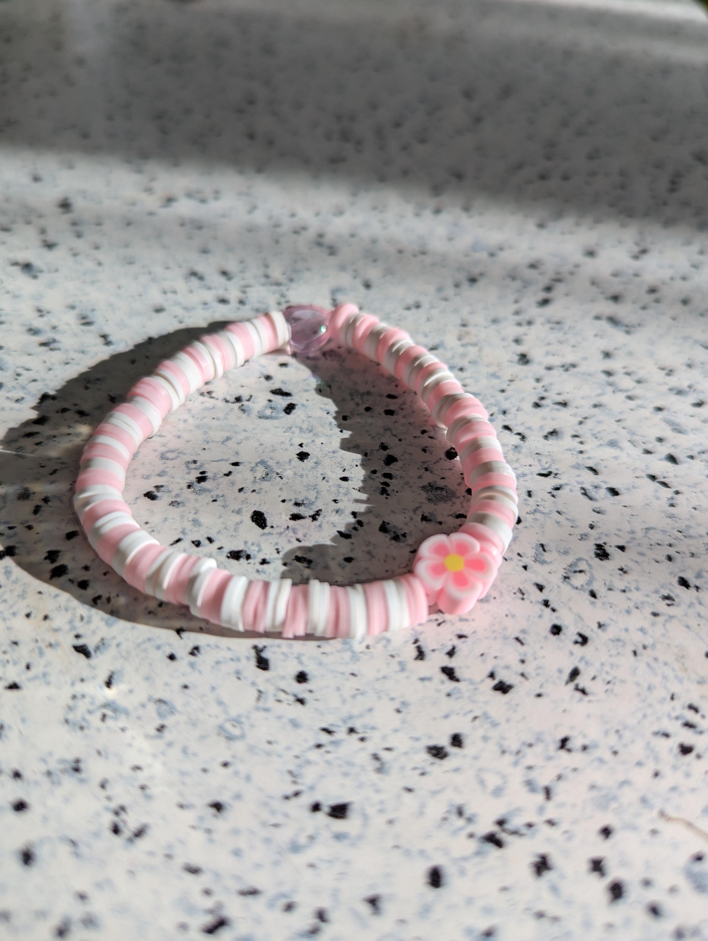 Pink Clay Bead Bracelet. Handmade Bracelets. Pink Bracelet With Charms ...
