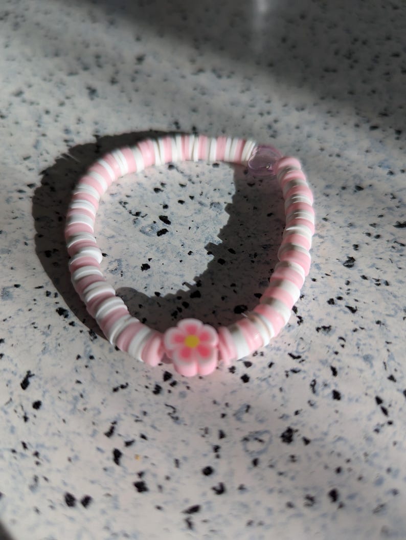 Pink Clay Bead Bracelet. Handmade Bracelets. Pink Bracelet With Charms. Gifts for Her. Pink and ...