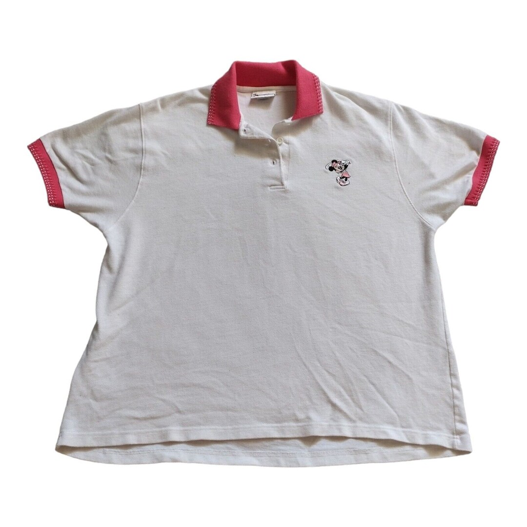 Wait Disney World Minnie Mouse Golf Polo Cotton White & Pink XL Vintage ...