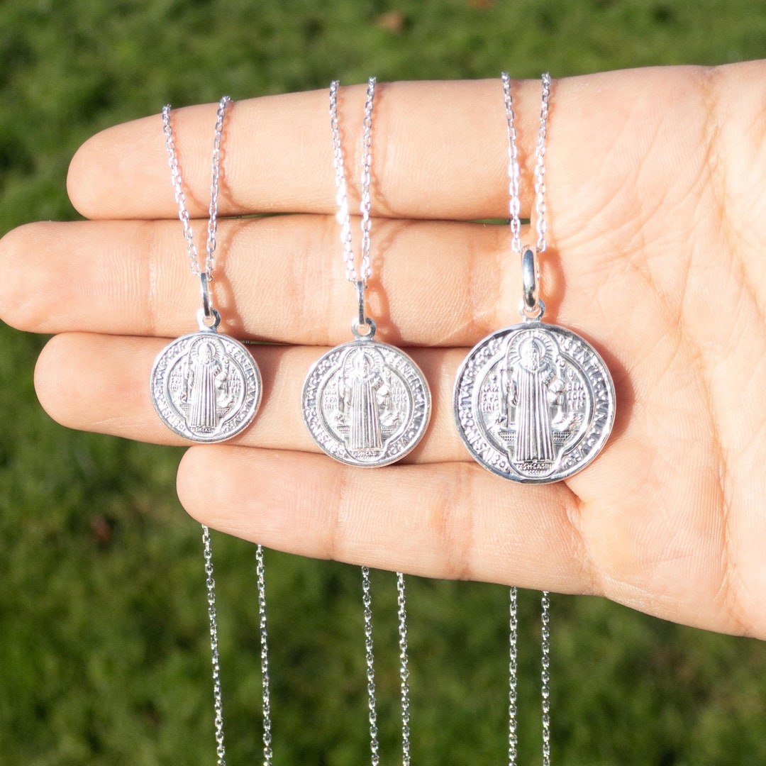 Silver Saint Benedict Pendant, Italian 925 Sterling Silver, 8mm to 25mm ...
