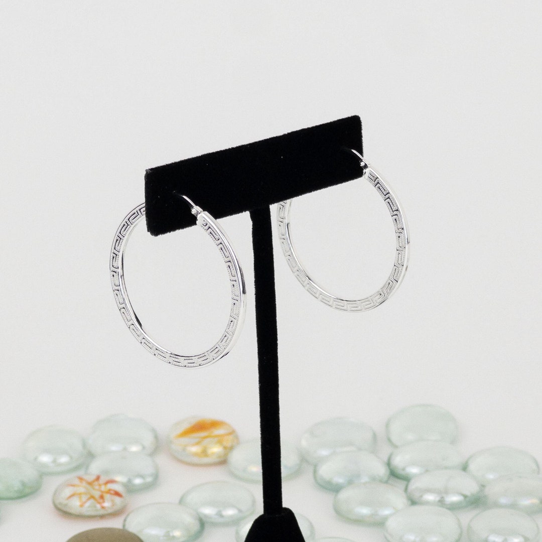 Greek Key Hoop Earrings, Sterling Silver Italian Hoop Earrings, Silver ...