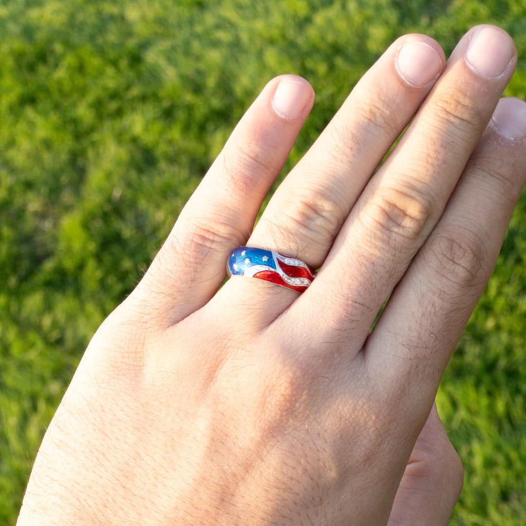 American Flag Ring, 925 Sterling Silver Band, American Ring, American ...
