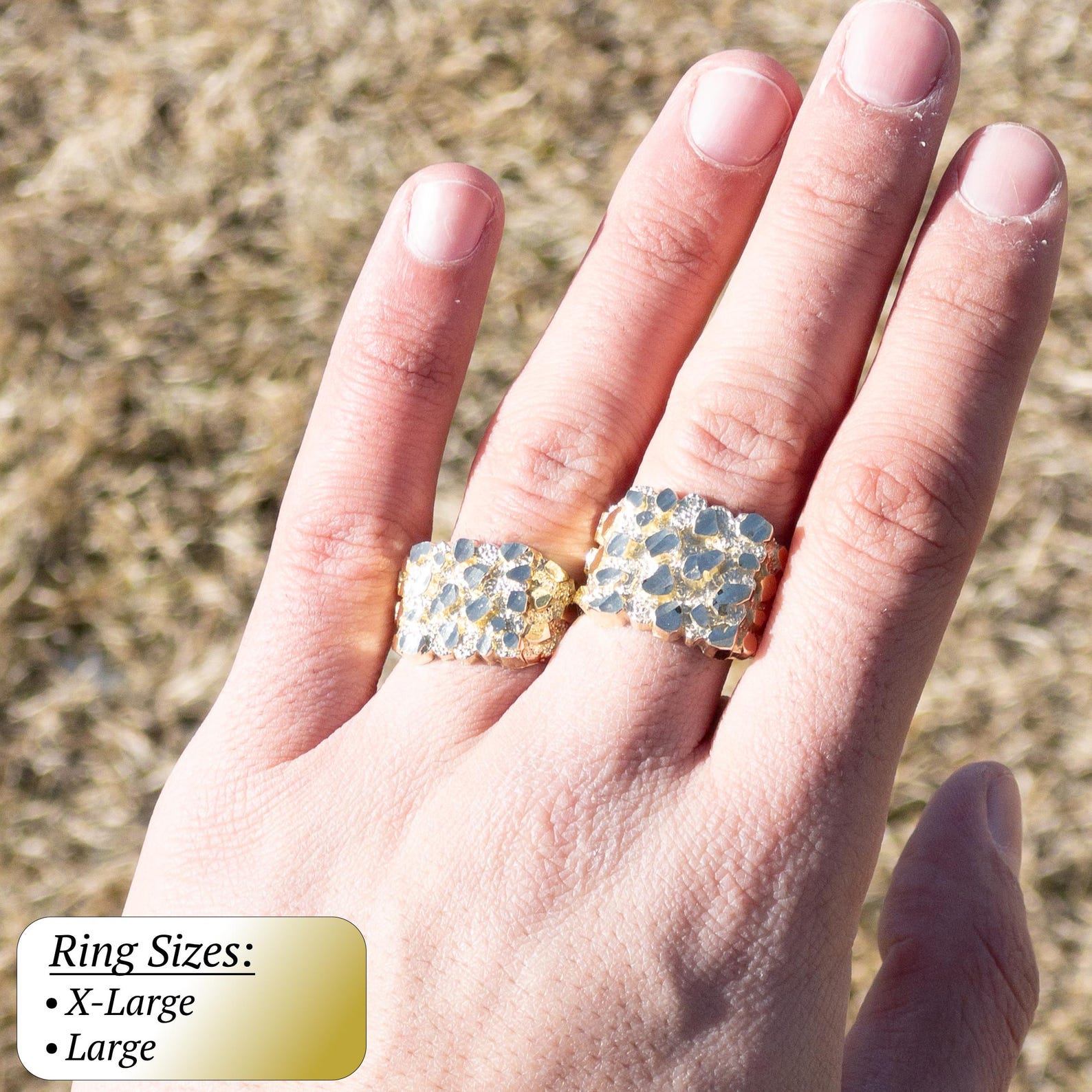 10K REAL Solid Gold Nugget Ring, Square Nugget Ring, Women's & Men's ...