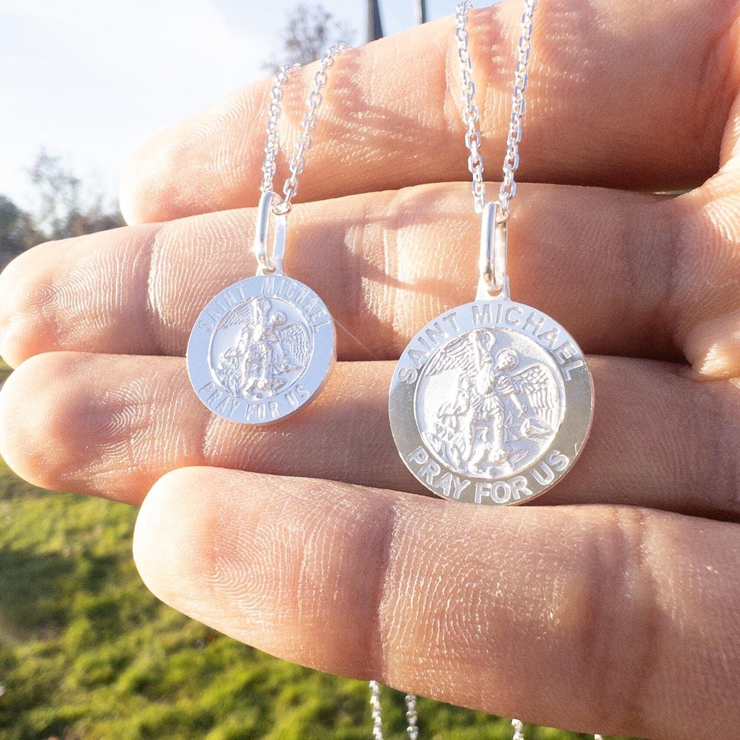 Italian Saint Michael Coin Pendant Necklace, Sterling Silver, Religious ...