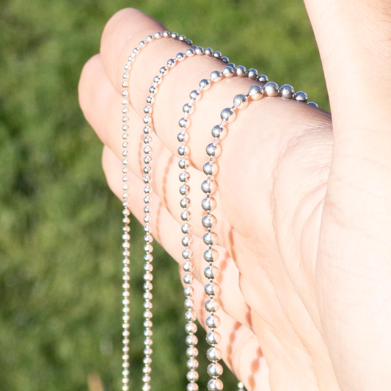 Italian Silver Beaded Necklace Chain, Solid 925 Sterling Silver, Bead ...