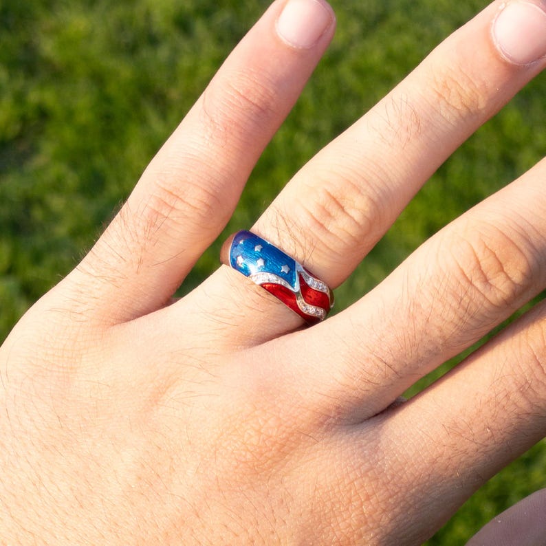 American Flag Ring, 925 Sterling Silver Band, American Ring, American ...