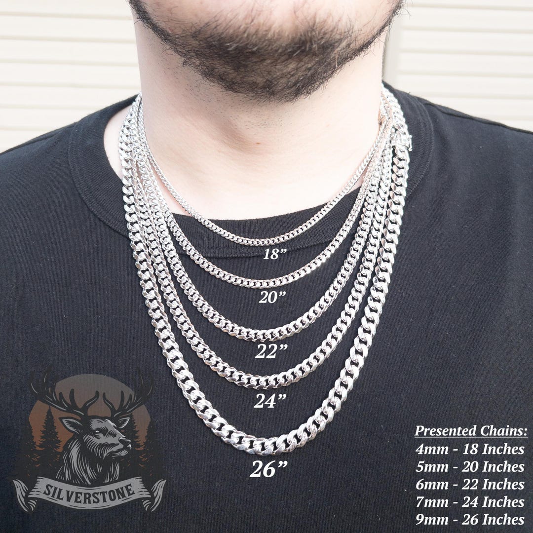 SOLID Silver Miami Cuban Link Chain, 925 Sterling Silver, White Gold ...