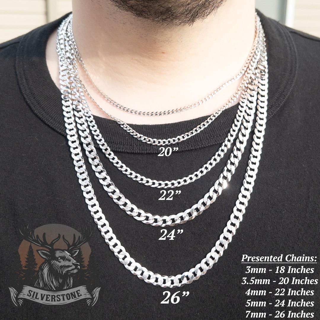 Italian Flat Curb Chain Necklace, 925 Sterling Silver, White Gold ...