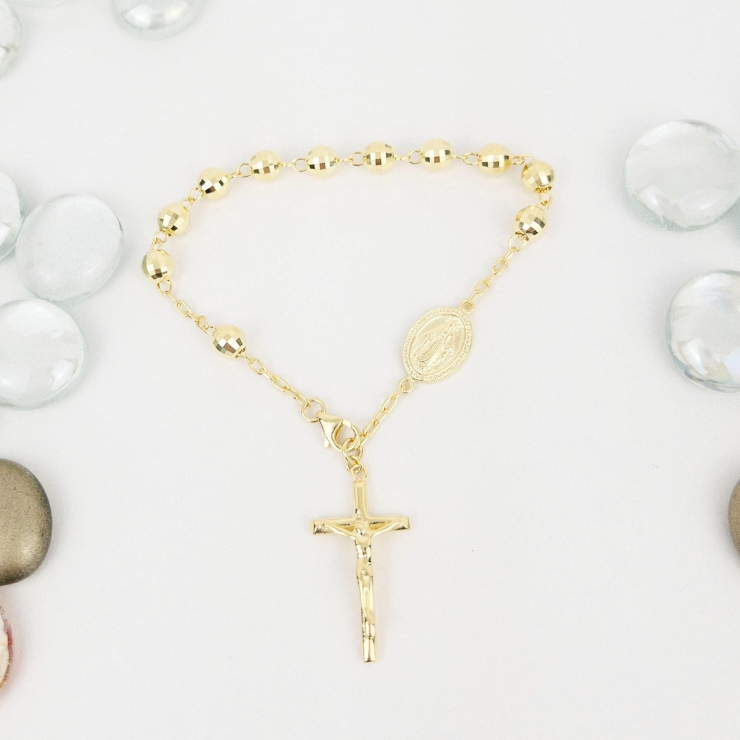 Italian Gold Rosary Bracelet, Yellow Gold Plated Sterling Silver ...